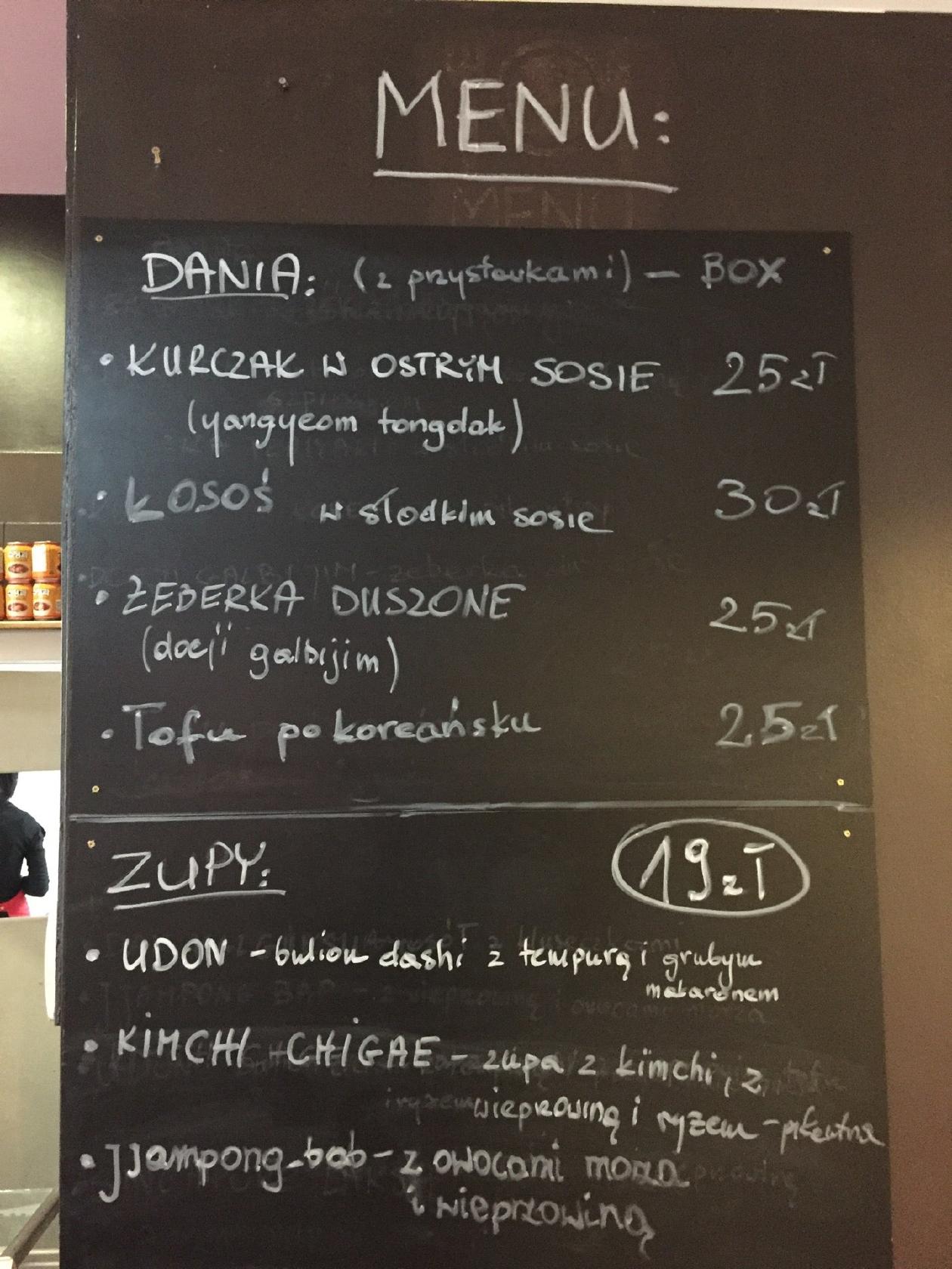 Menu at Miss Kimchi restaurant, Warsaw