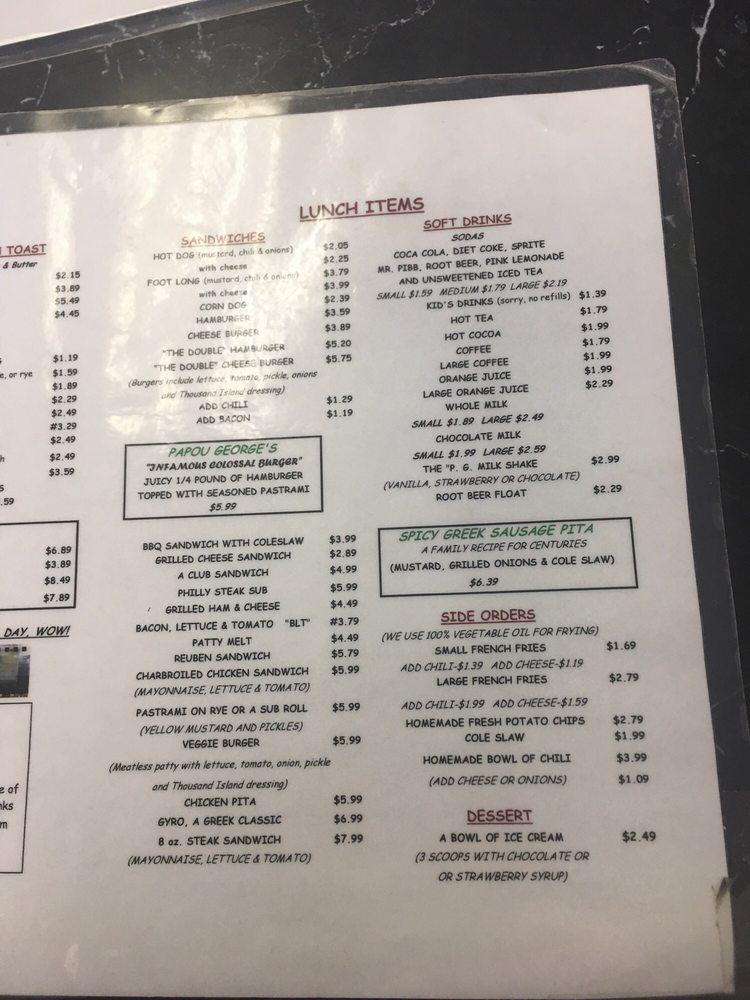 Menu at Papou George's Hot Dogs restaurant, Newport News