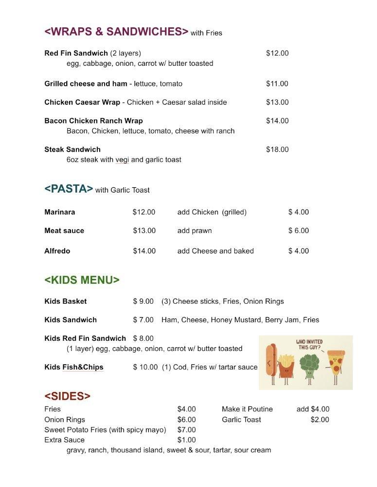 Menu at Red Fin sushi restaurant, Creston, A Canyon St
