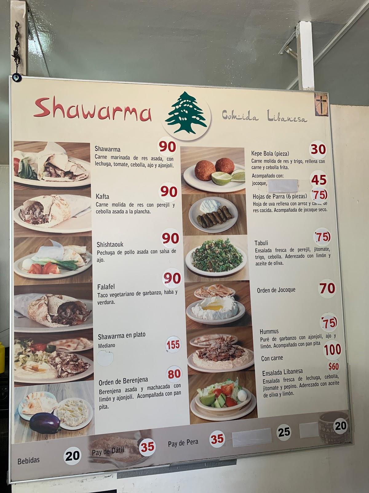 Carta del restaurante Shawarma, Zapopan, Av. Inglaterra 4964