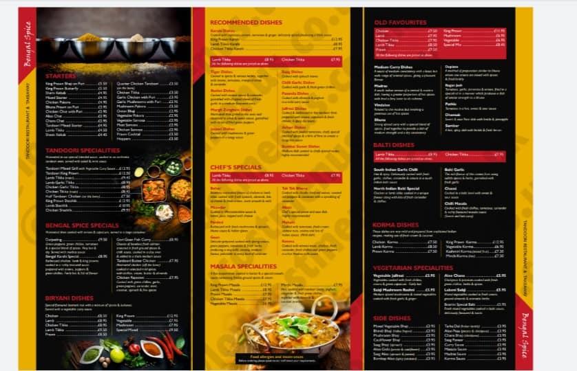 Menu at The Bengal Spice Takeaway and Restaurant, Keith