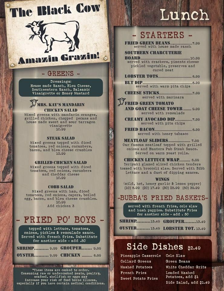 Menu at The Black Cow steakhouse, Columbus