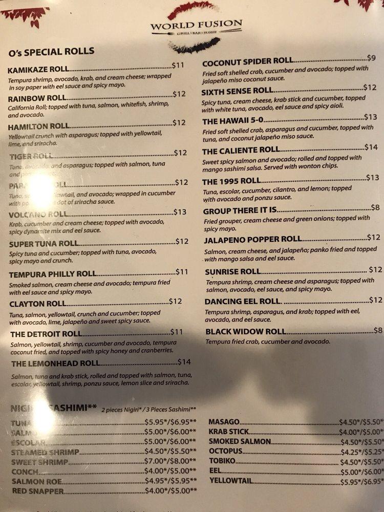 Menu at World Fusion restaurant, Lecanto