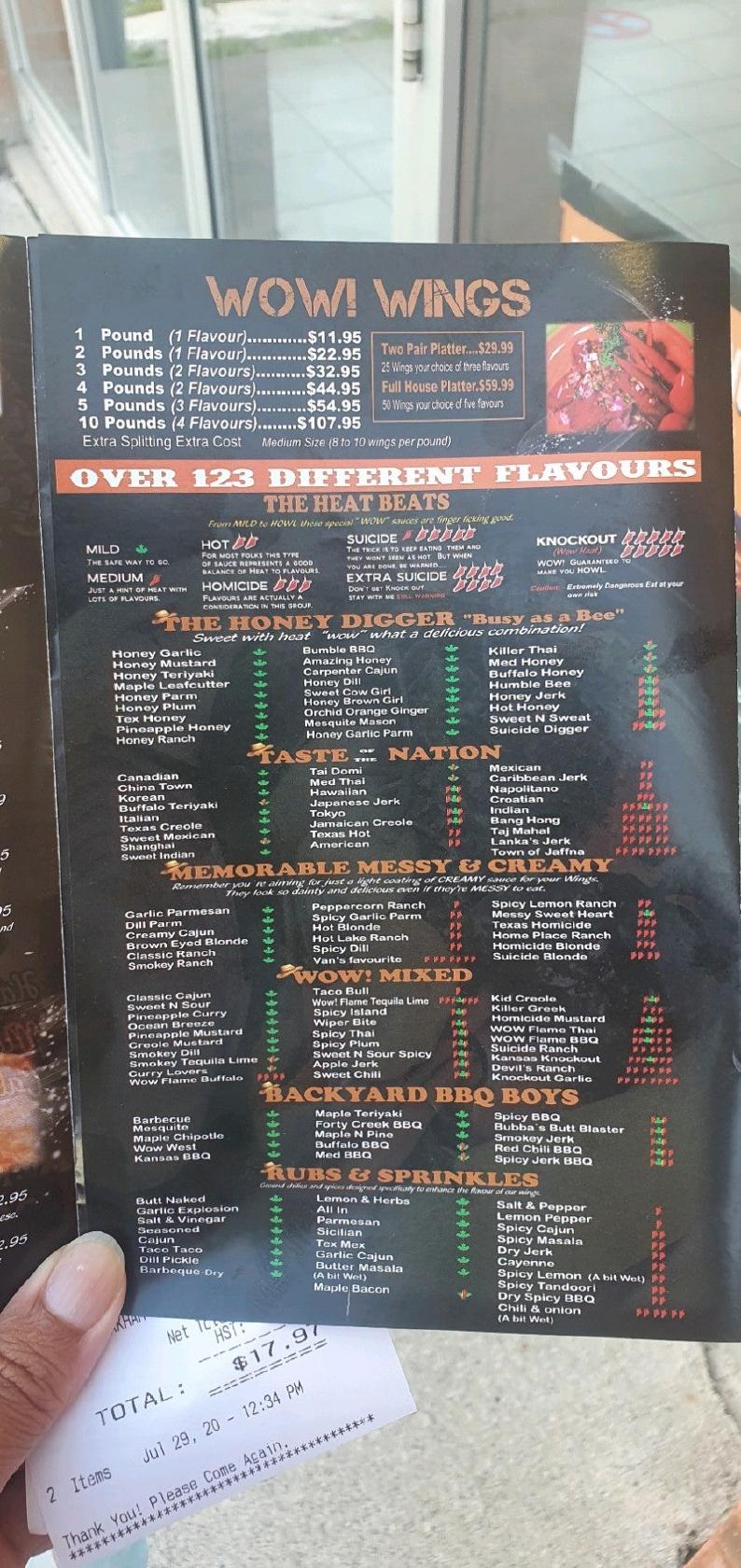 Menu at Wow! Wing House pizzeria, Markham, 50 New Delhi Dr