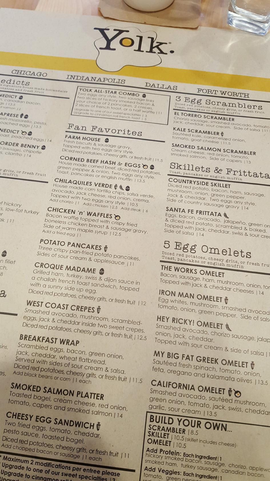 Menu at Yolk - Sundance Square restaurant, Fort Worth