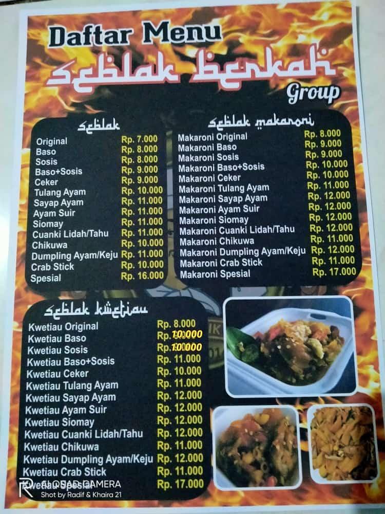 Carta del restaurante seblak berkah indomaret winduhaji, Kuningan