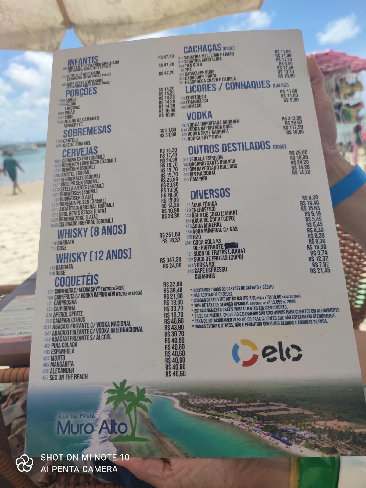Carta de Bar da Praia Muro Alto, Ipojuca, Bar da Praia Muro Alto