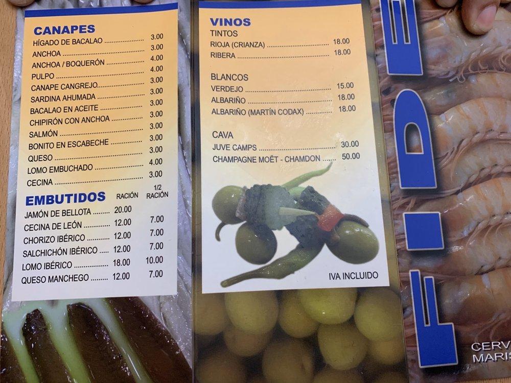 Menu at FIDE Cervecería & Marisquería pub & bar, Madrid, Calle de ...