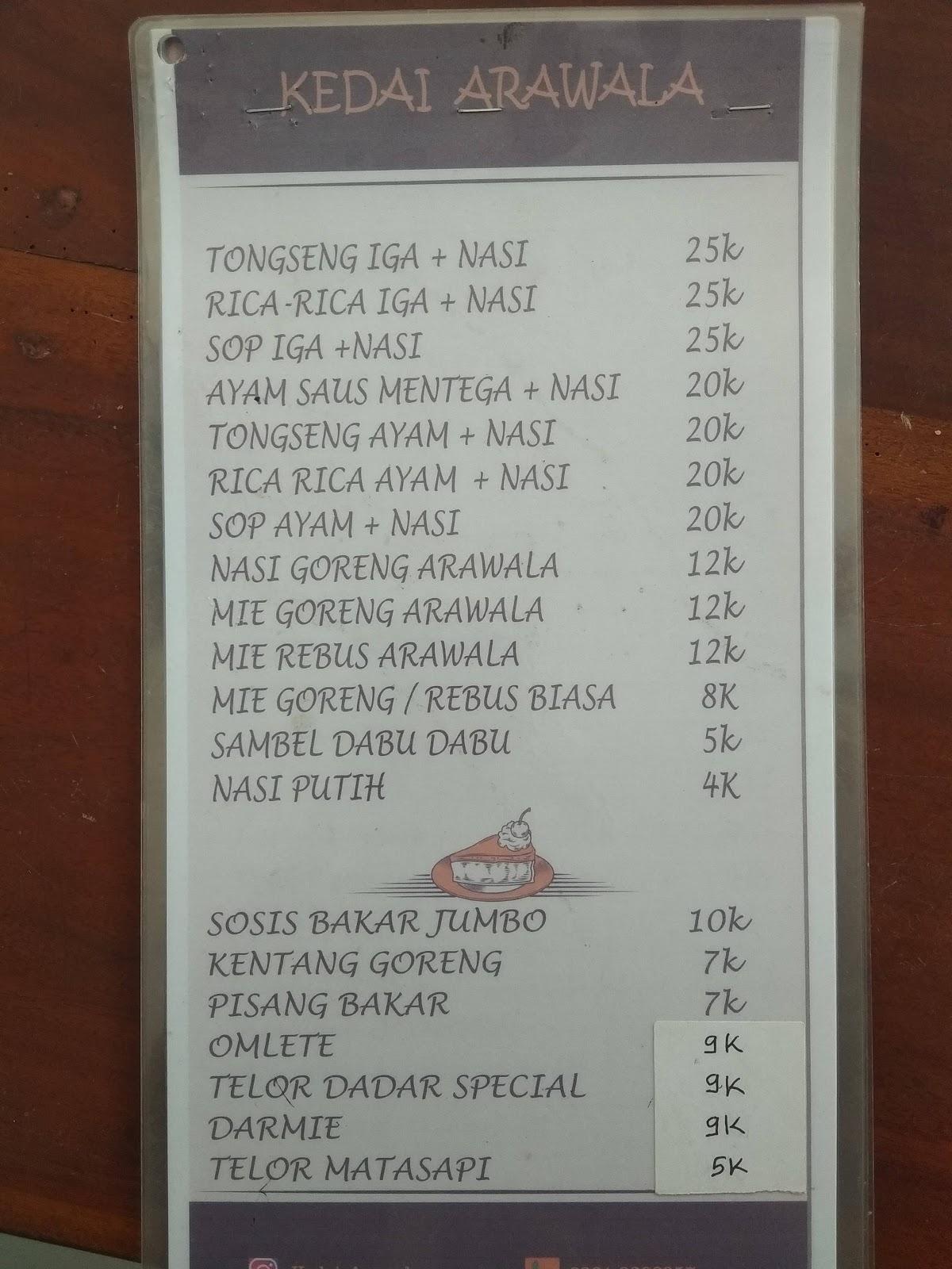Menu at Kedai Arawala cafe, Cirebon