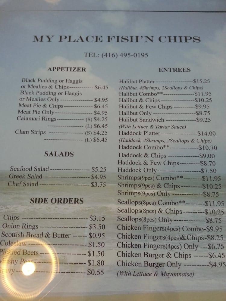 Menu at My Place Fish & Chips restaurant, Toronto