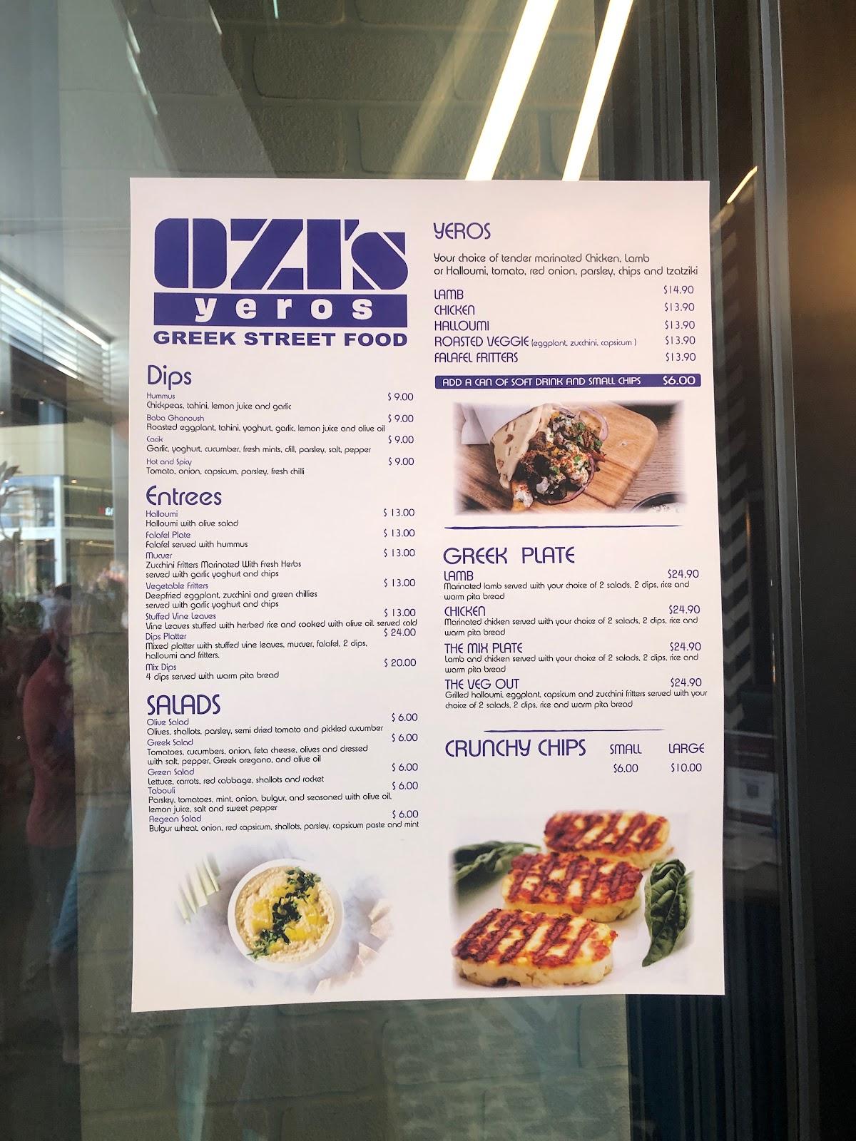 Menu at Ozi’s Yeros Greek Street Food restaurant, Springfield Central