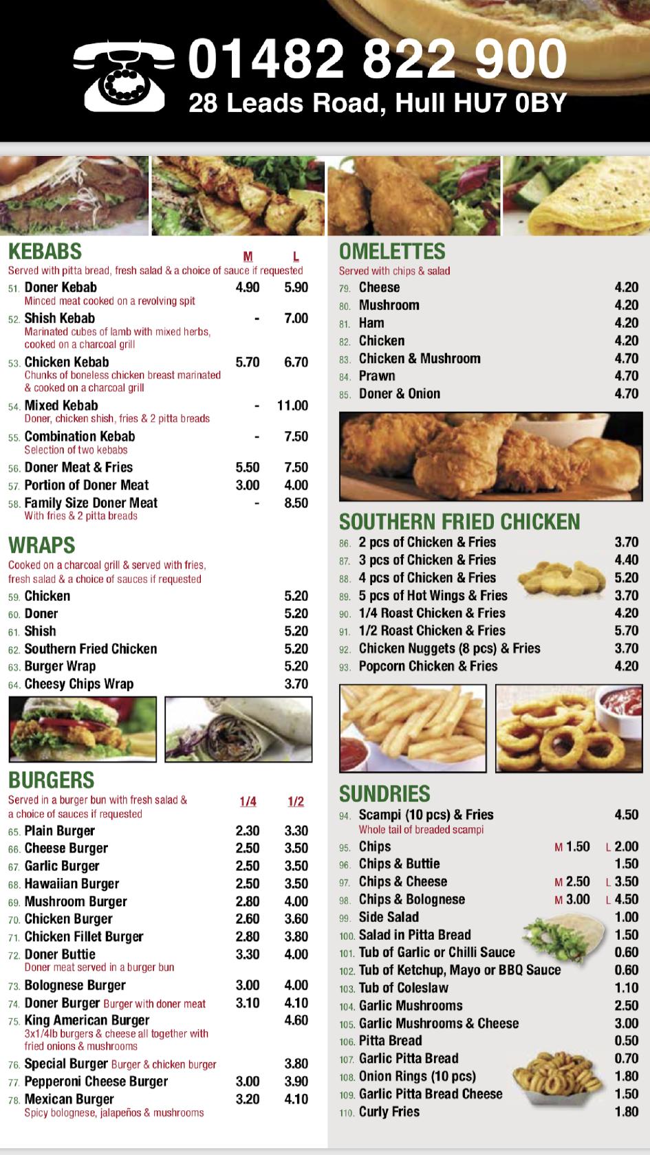 Menu at The Direct Pizza Company pizzeria, Hull