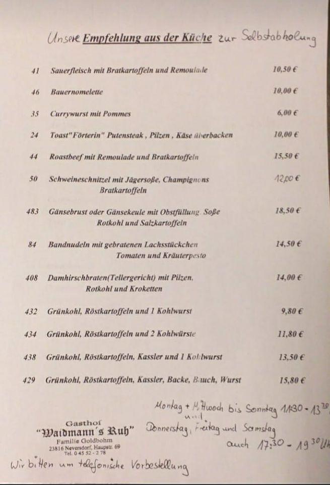 Speisekarte von Waidmann's Ruh restaurant, Neversdorf