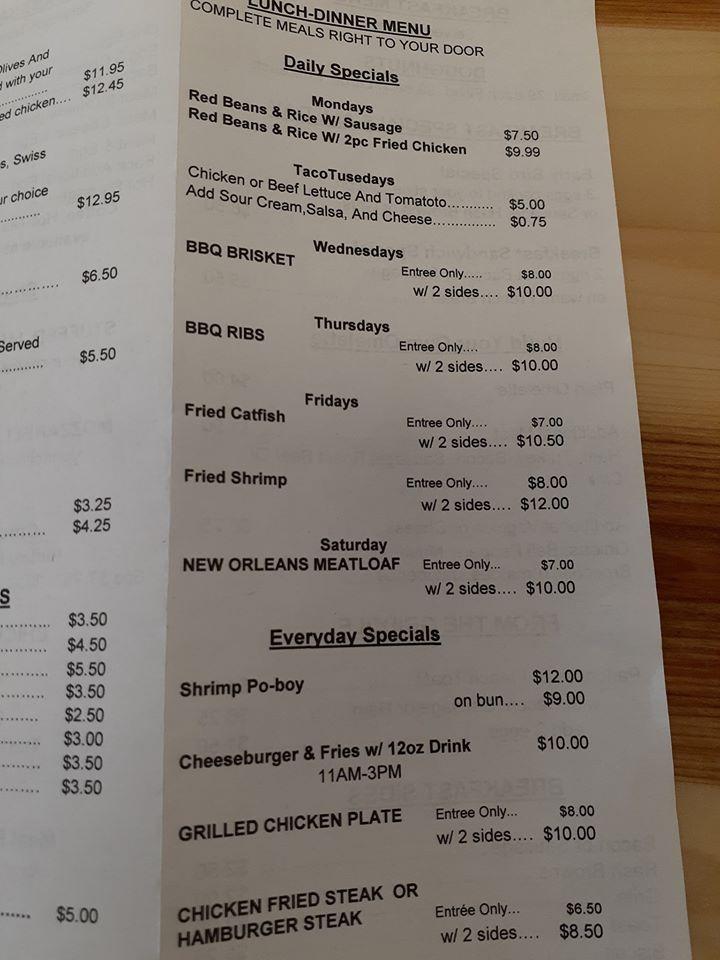 Menu at Quartermaster Store restaurant, New Orleans