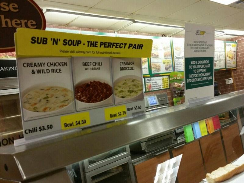 Menu at Subway restaurant, Middleton