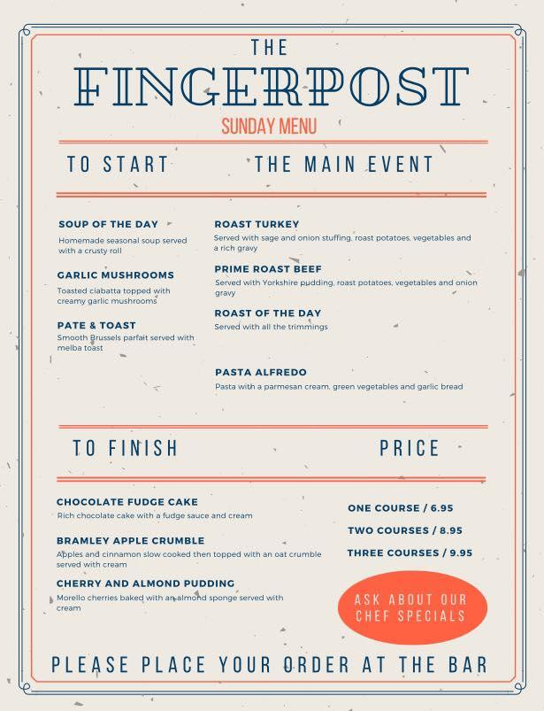 Menu at Finger Post Hotel pub & bar, Stockport