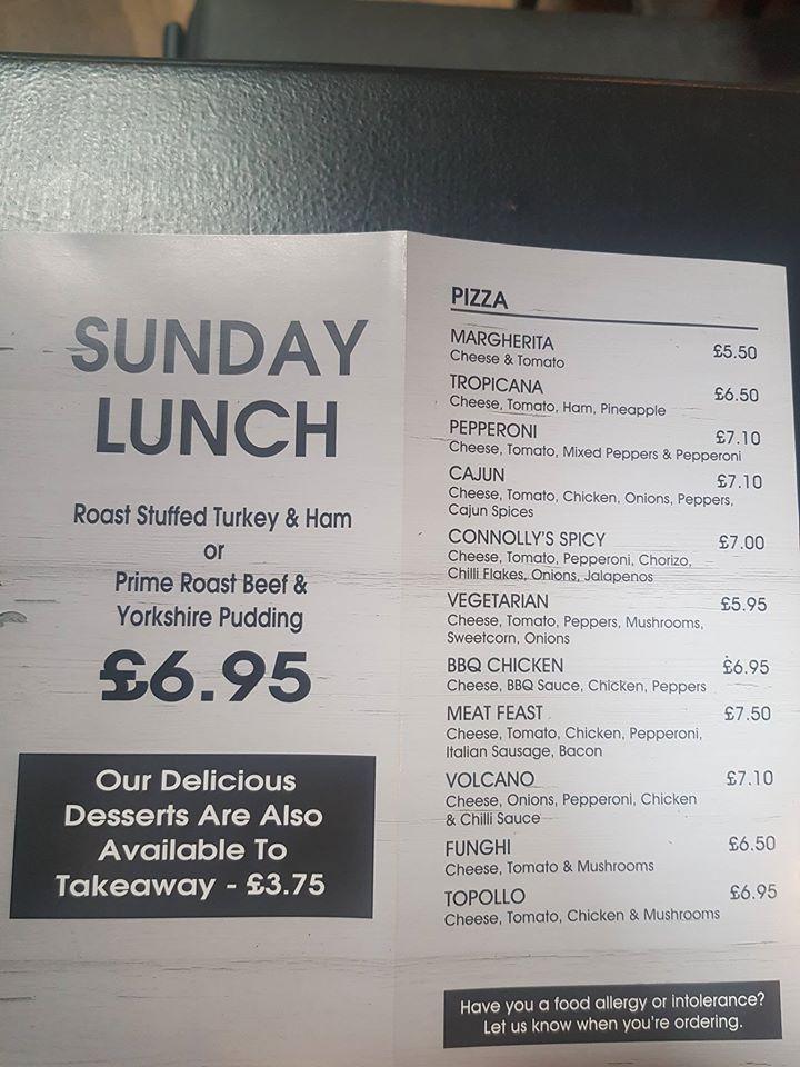 Menu at Connollys restaurant, Eglinton, 4 Main St