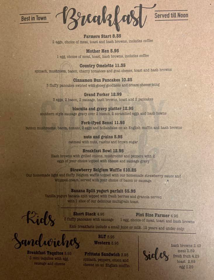 Menu at Country Fork restaurant, Port Rowan