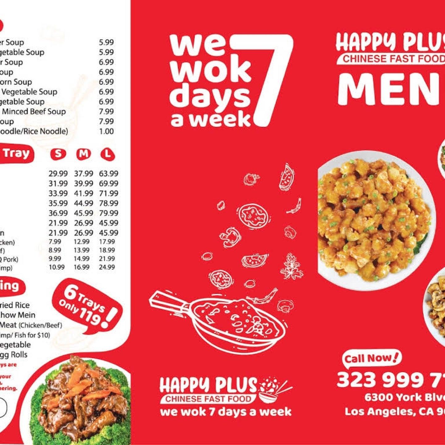 Menu at Happy Plus Chinese Restaurant, Los Angeles