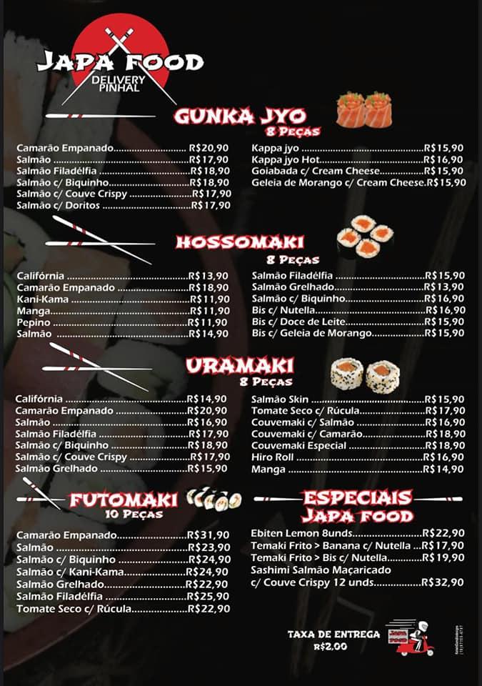 Menu at Japa Food Delivery Pinhal restaurant, Espírito Santo do Pinhal