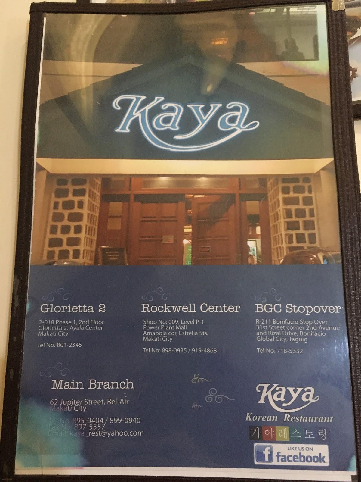 Menu at Kaya Korean Restaurant- Jupiter, Makati, 62 Jupiter