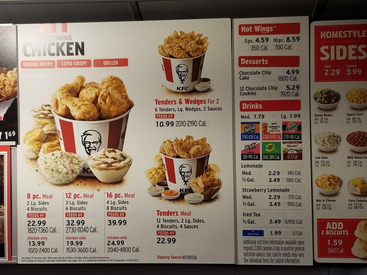 Menu at KFC fast food, Deerfield Beach, 177 N Powerline Rd
