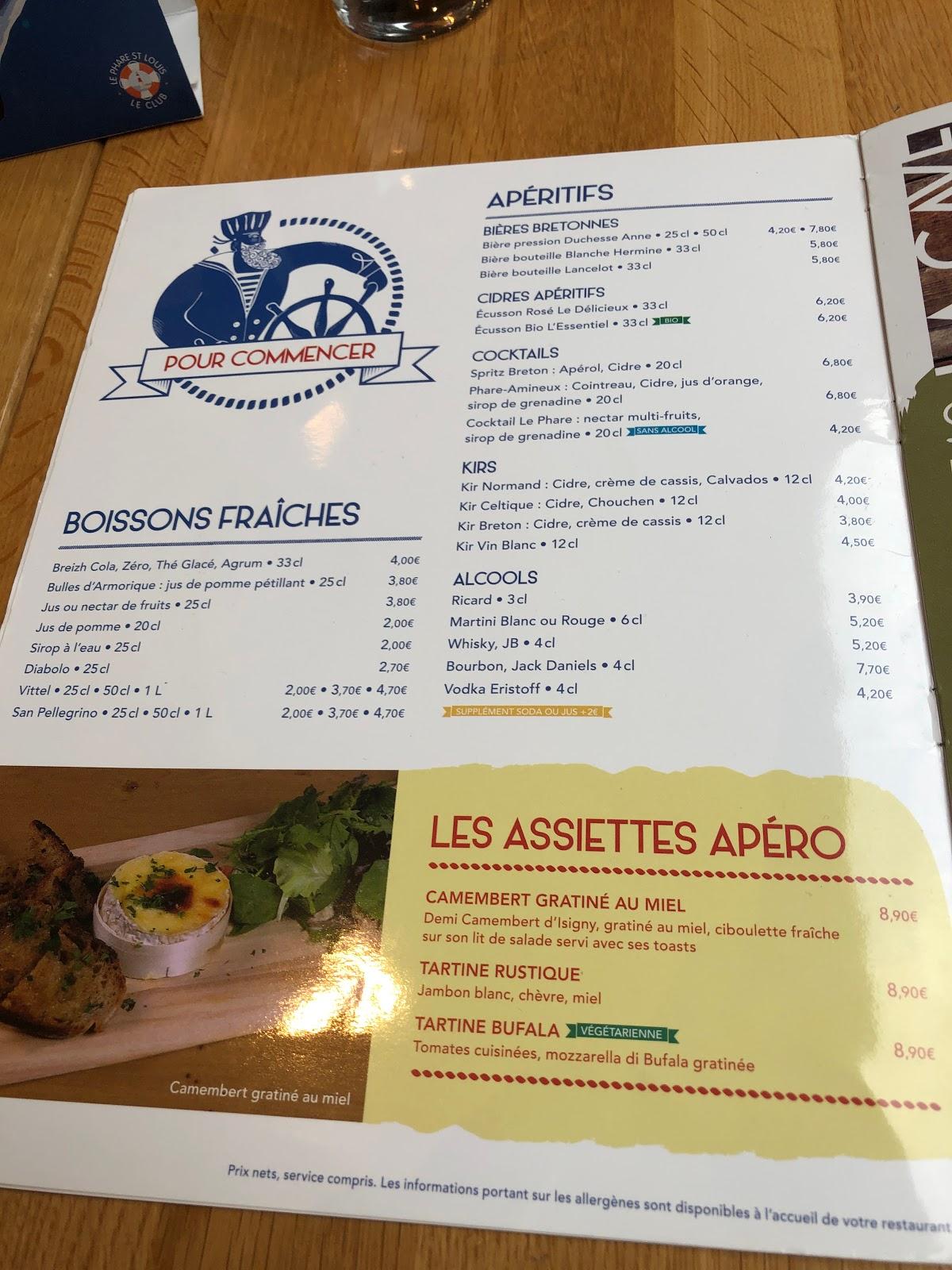 Menu au Le Phare St Louis pub et bar, Vélizy-Villacoublay