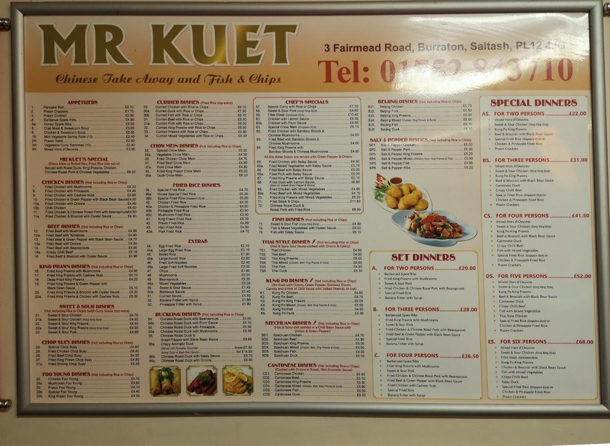 Menu at Mr Kuet fast food, Saltash