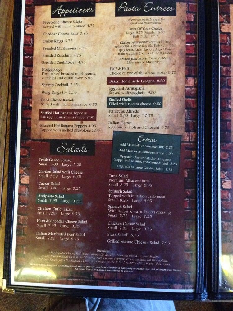 Menu at Naples Spaghetti House restaurant, Steubenville