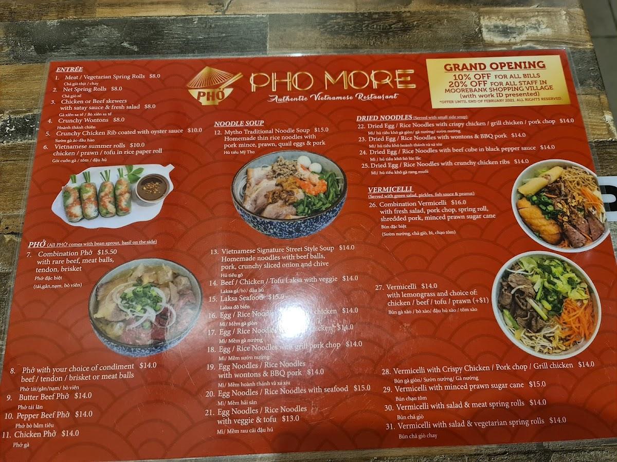 Menu at Phở More Moorebank restaurant, Moorebank