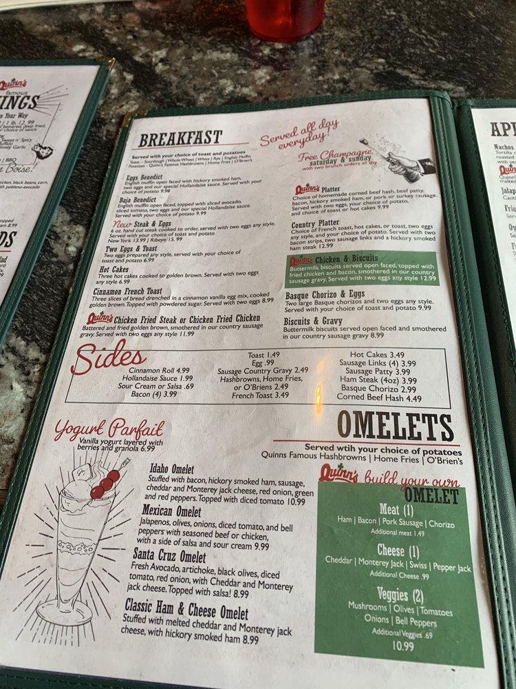 Menu at Quinn's Restaurant & Lounge, Boise