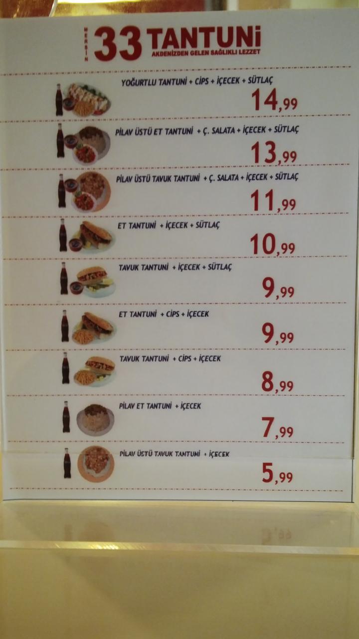 Menu at 33 Tantuni, Denizli