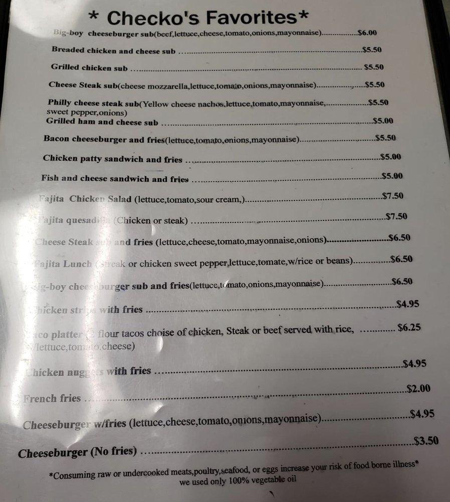 Menu at Don Checko's Mexican restaurant, Chambersburg