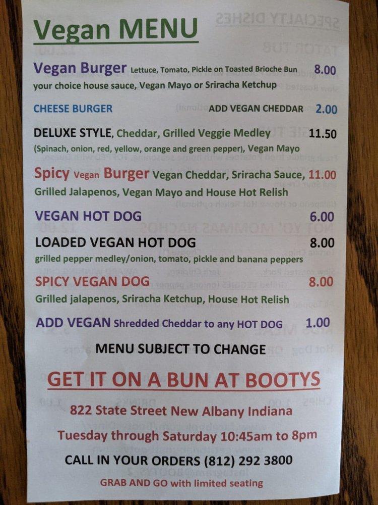 Menu at Get it on a Bun at BOOTYS restaurant, New Albany