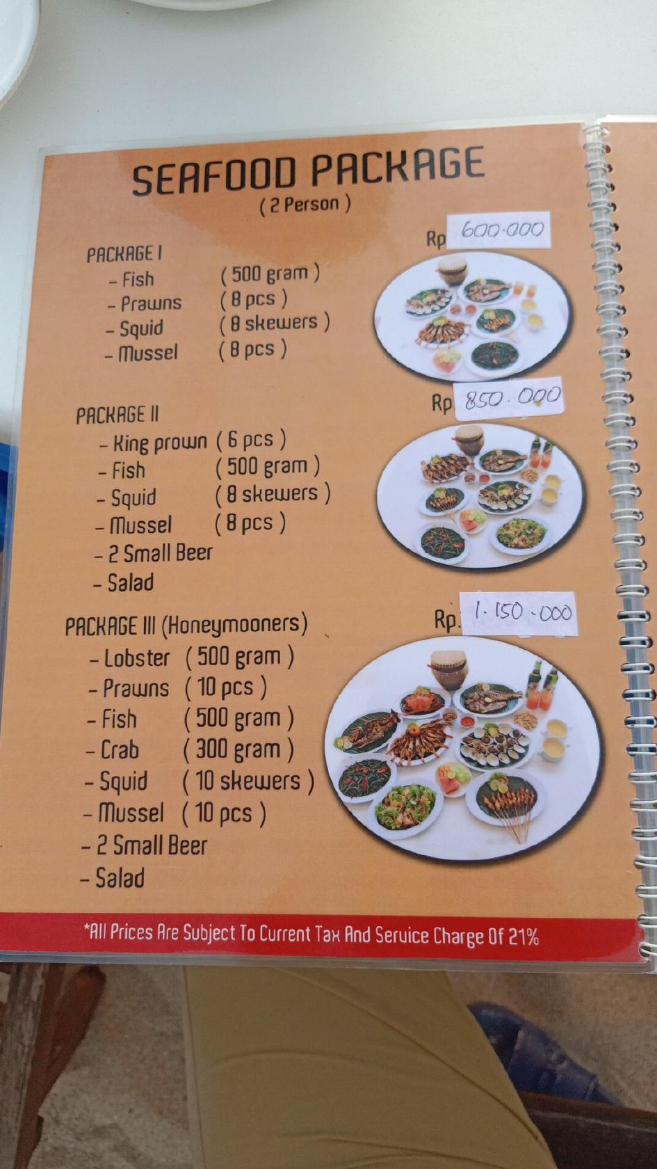 Menu at BBC Beach Bali Cafe, Jimbaran
