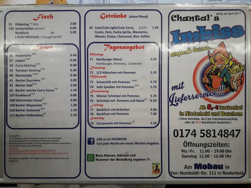 Speisekarte von Chantal's Imbiss pub & Bar, Geilenkirchen