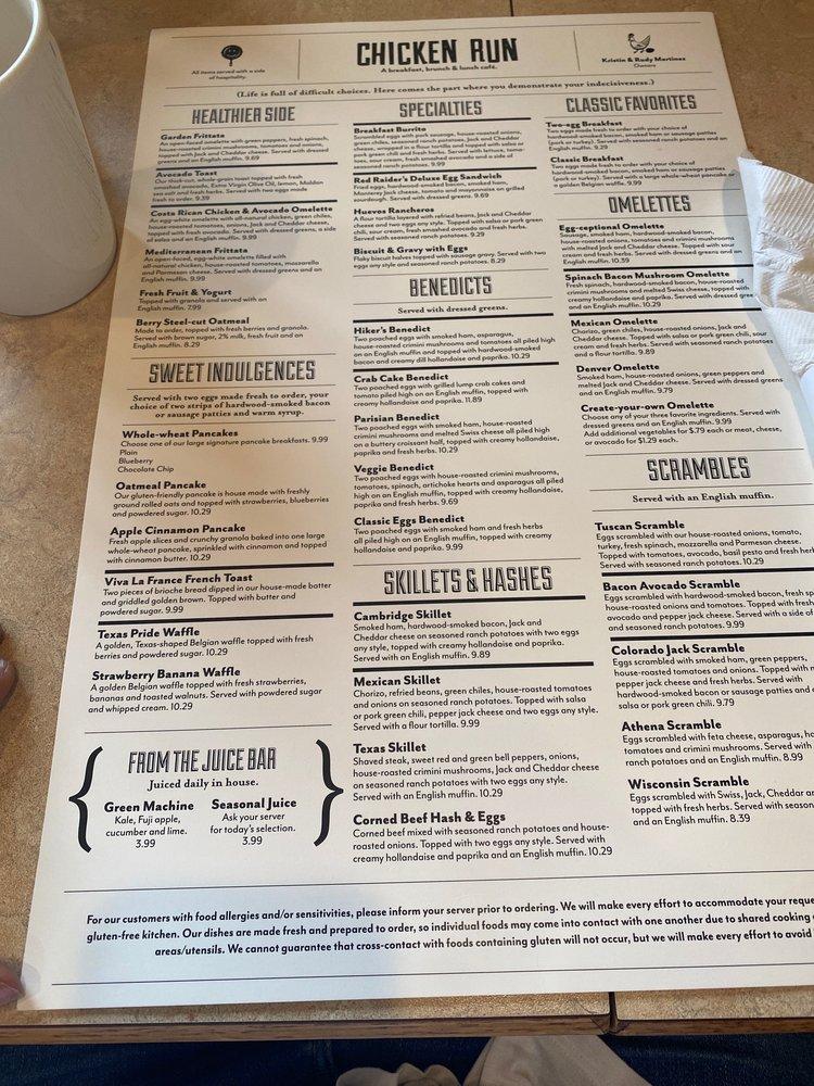 Carta del restaurante Chicken Run, Lubbock