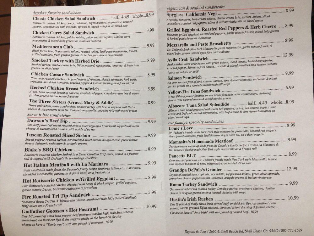 Menu at DePalo & Sons pub & bar, Pismo Beach