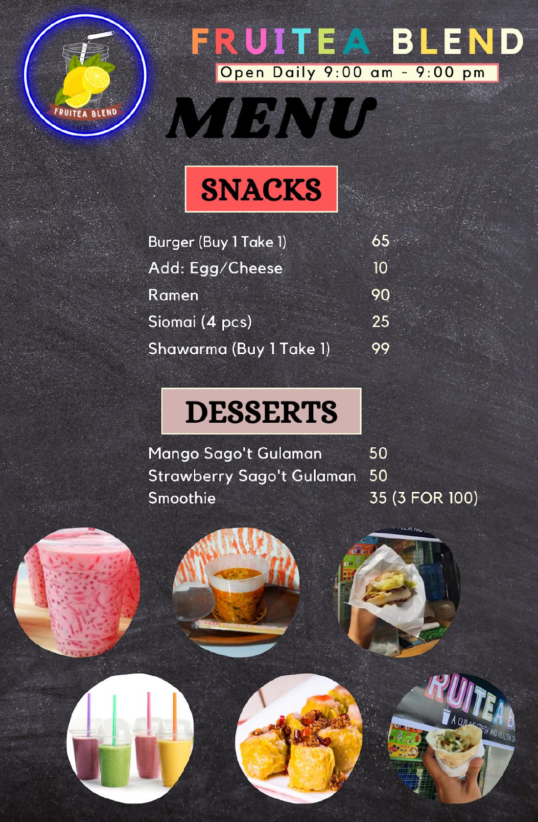 Menu at Fruitea Blend cafe, Cagayan de Oro