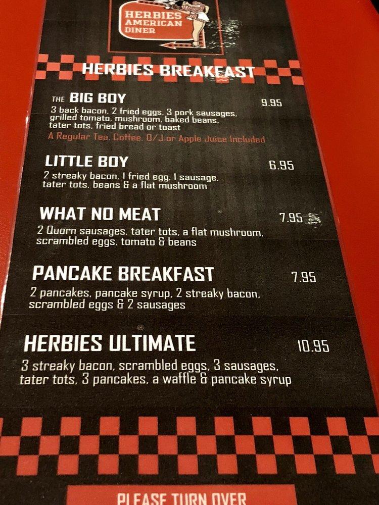 Menu at Herbie's American Diner restaurant, Bar Hill