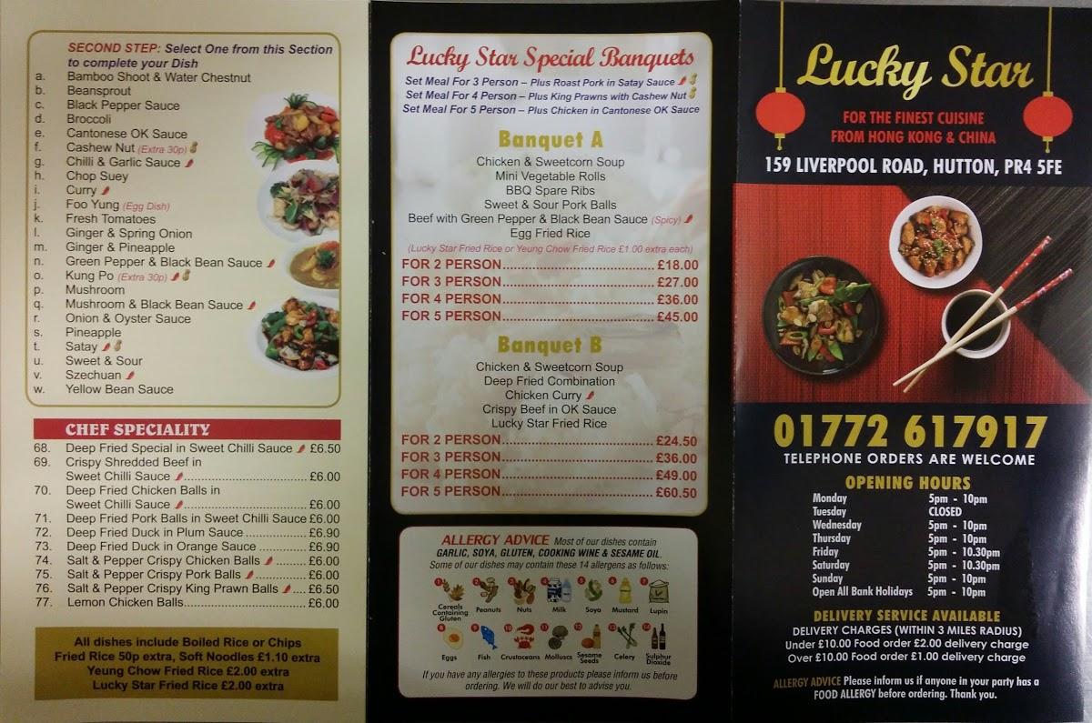 Menu at Lucky Star Chinese Takeaway @ Hutton restaurant, Preston