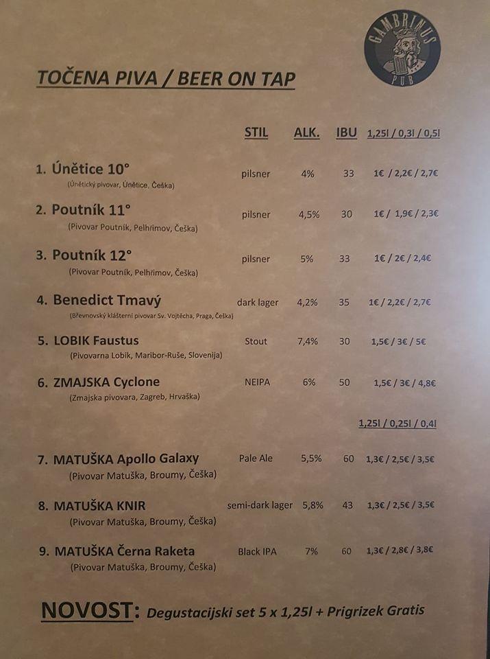 Menu da Pub Gambrinus, Marburgo