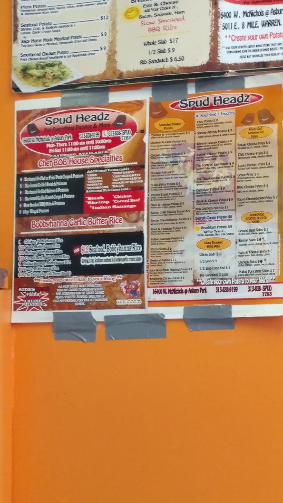 Menu at Spud Headz restaurant, Detroit, W McNichols Rd