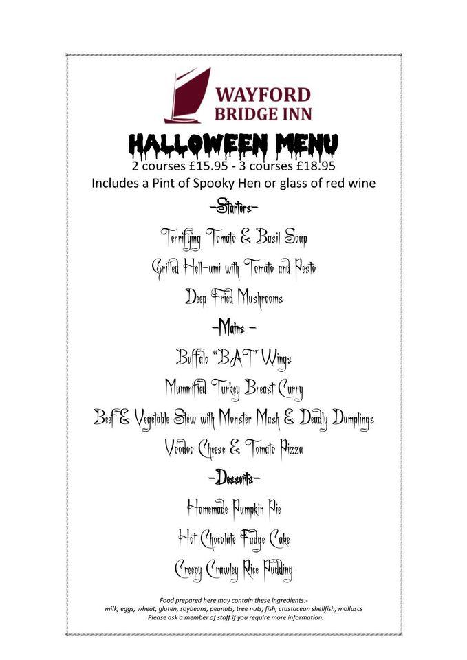 Menu at Wayford Bridge Inn restaurant, Stalham, Wayford Rd