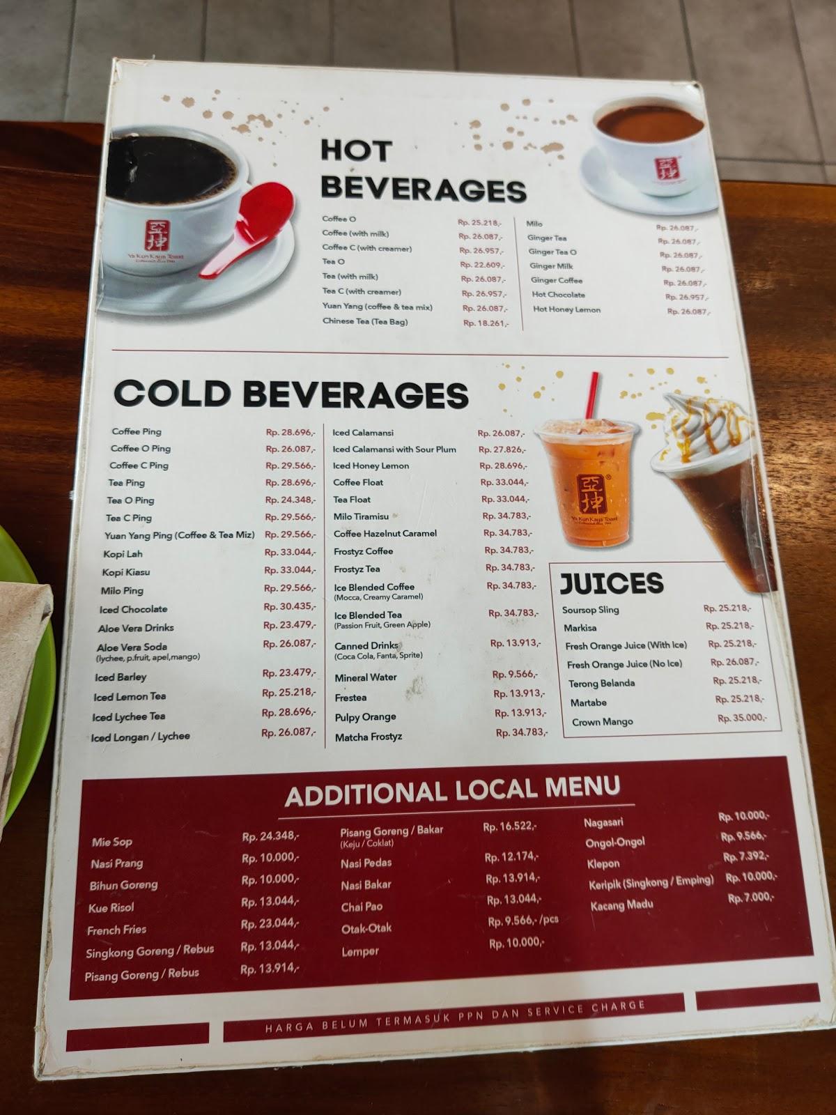 Menu at Ya Kun Kaya Toast Iskandar Muda restaurant, Medan, 02