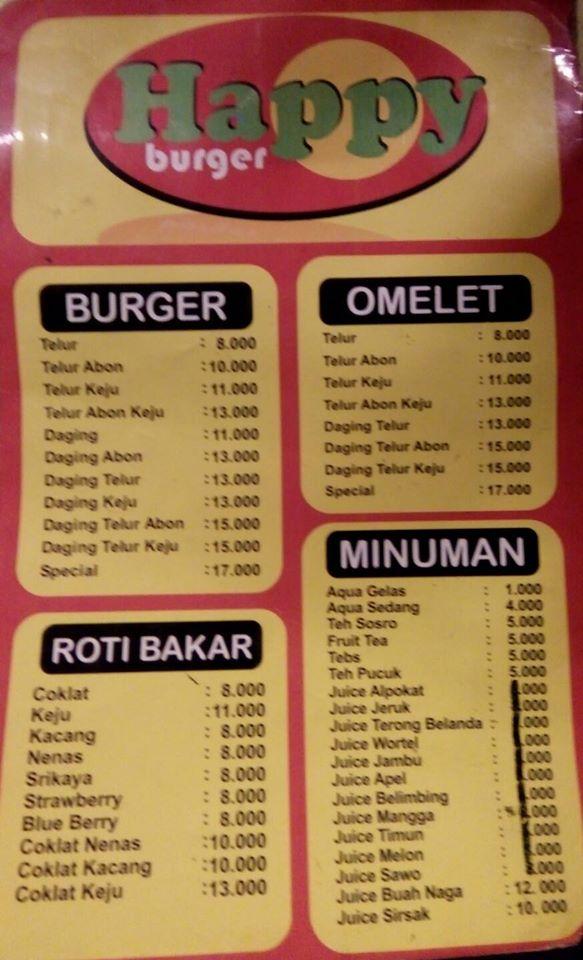 Menu at Happy Burger restaurant, Banda Aceh, Jl. Tgk. Daud Beureueh