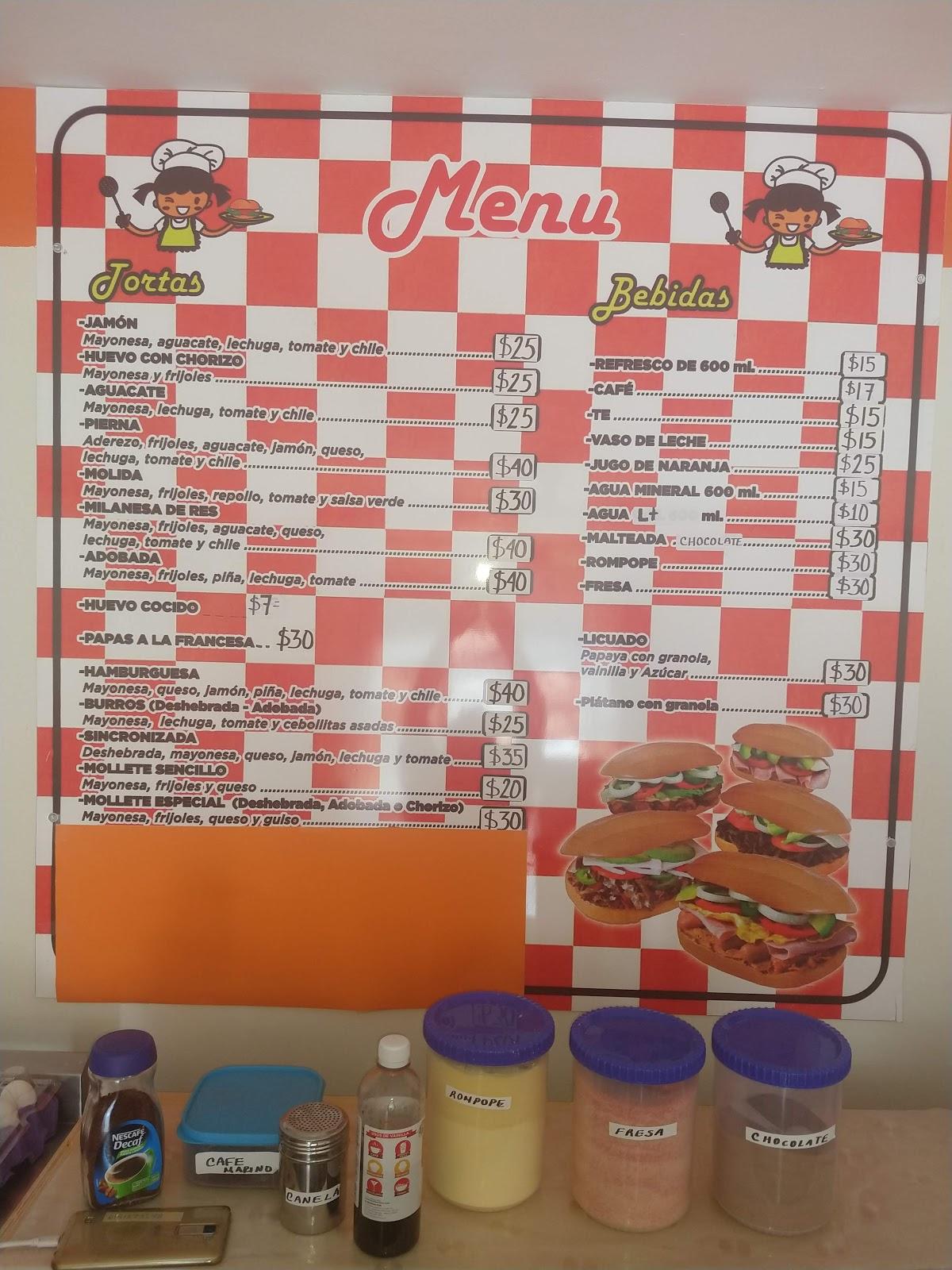 Menu at Aka las tortas restaurant, Durango