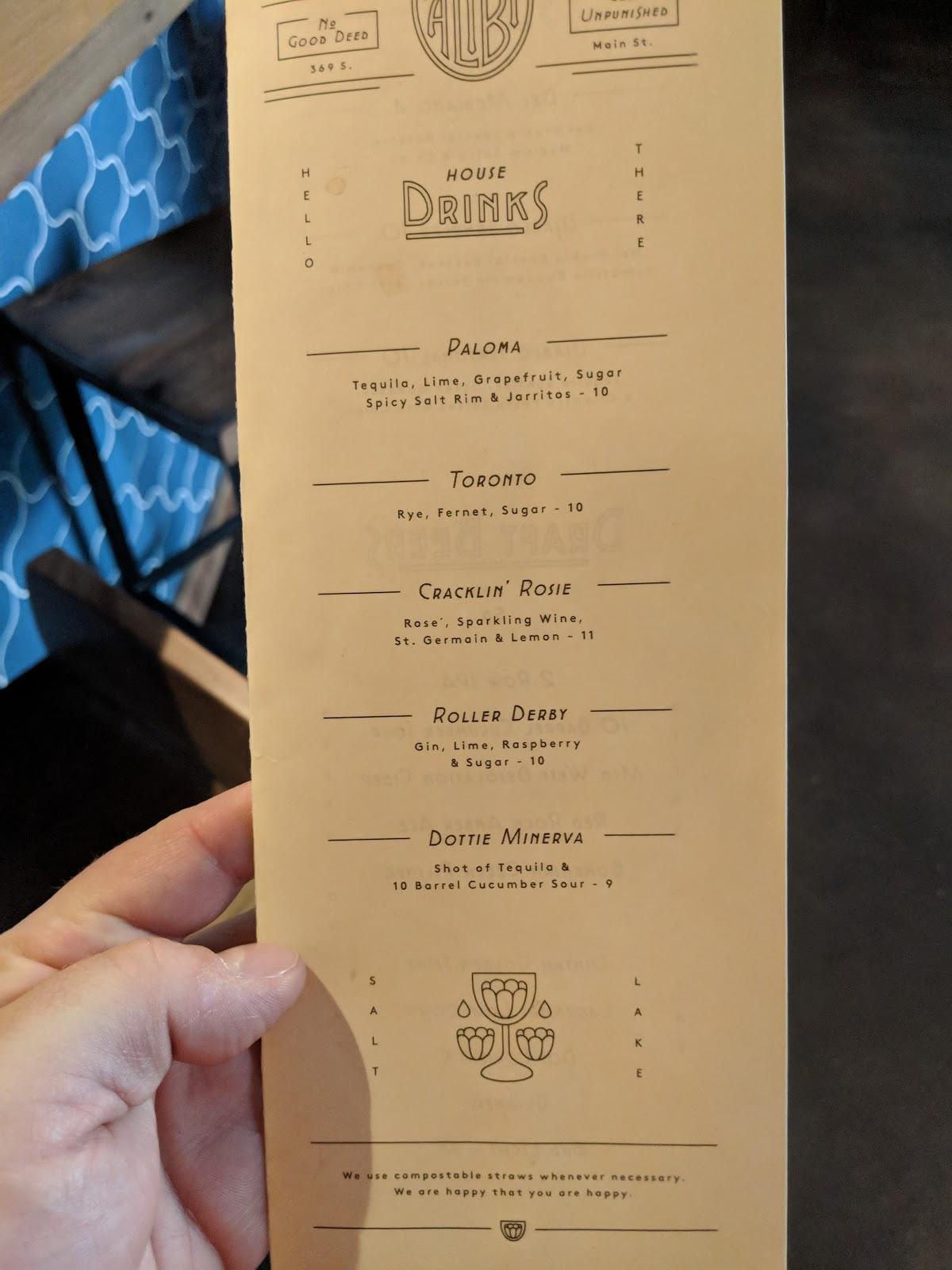 Menu at Alibi Bar & Place, Salt Lake City