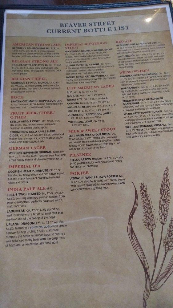 Menu at Beaver Street Tap Room pub & bar, Corydon