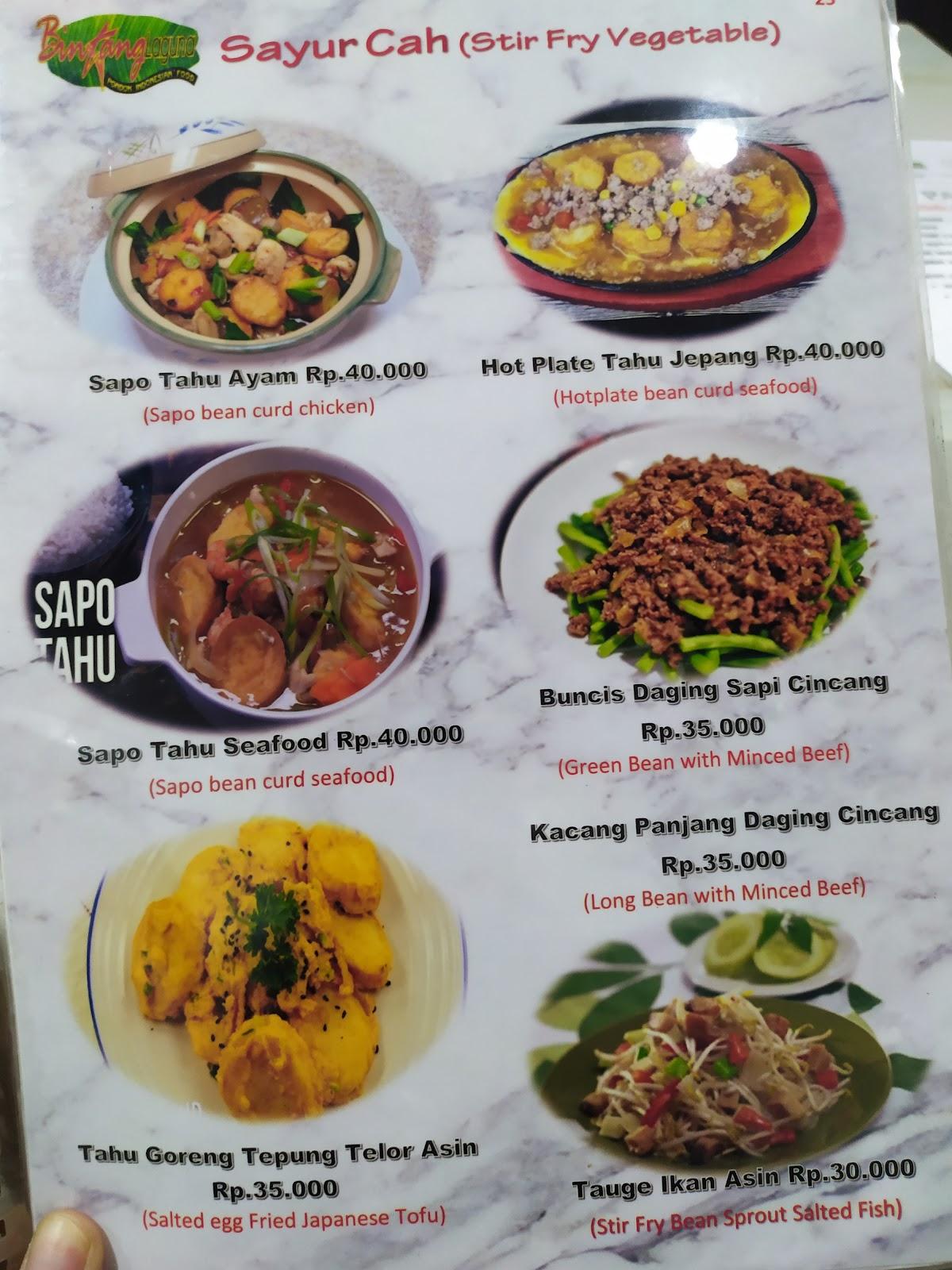 Menu at Bintang Laguna restaurant, Cilegon